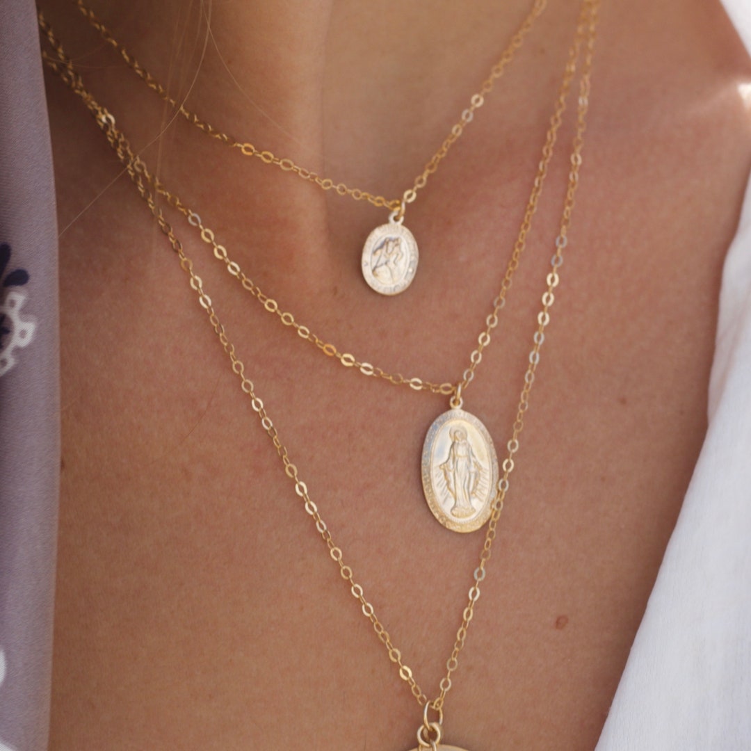 Gold Coin Necklace Virgin Mary Coin Necklace Catholic Necklace Gold ...
