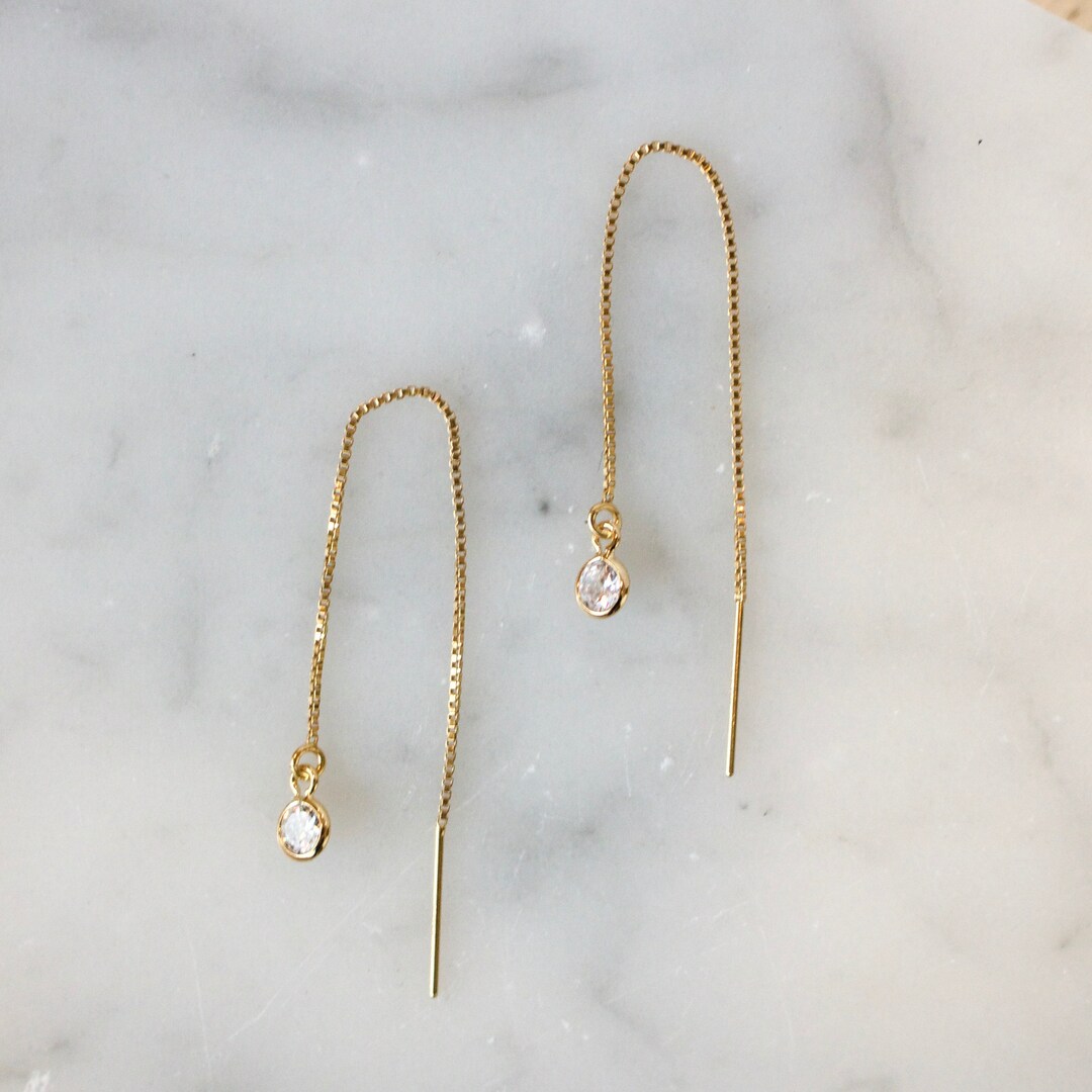 Gold Threader Earrings - Threader Earrings With Stone - Thin Threader ...