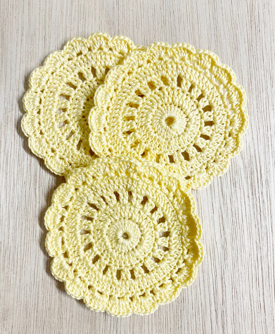 3'' Light Yellow Doilies, READY TO SHIP, Crochet, Cotton Thread ...