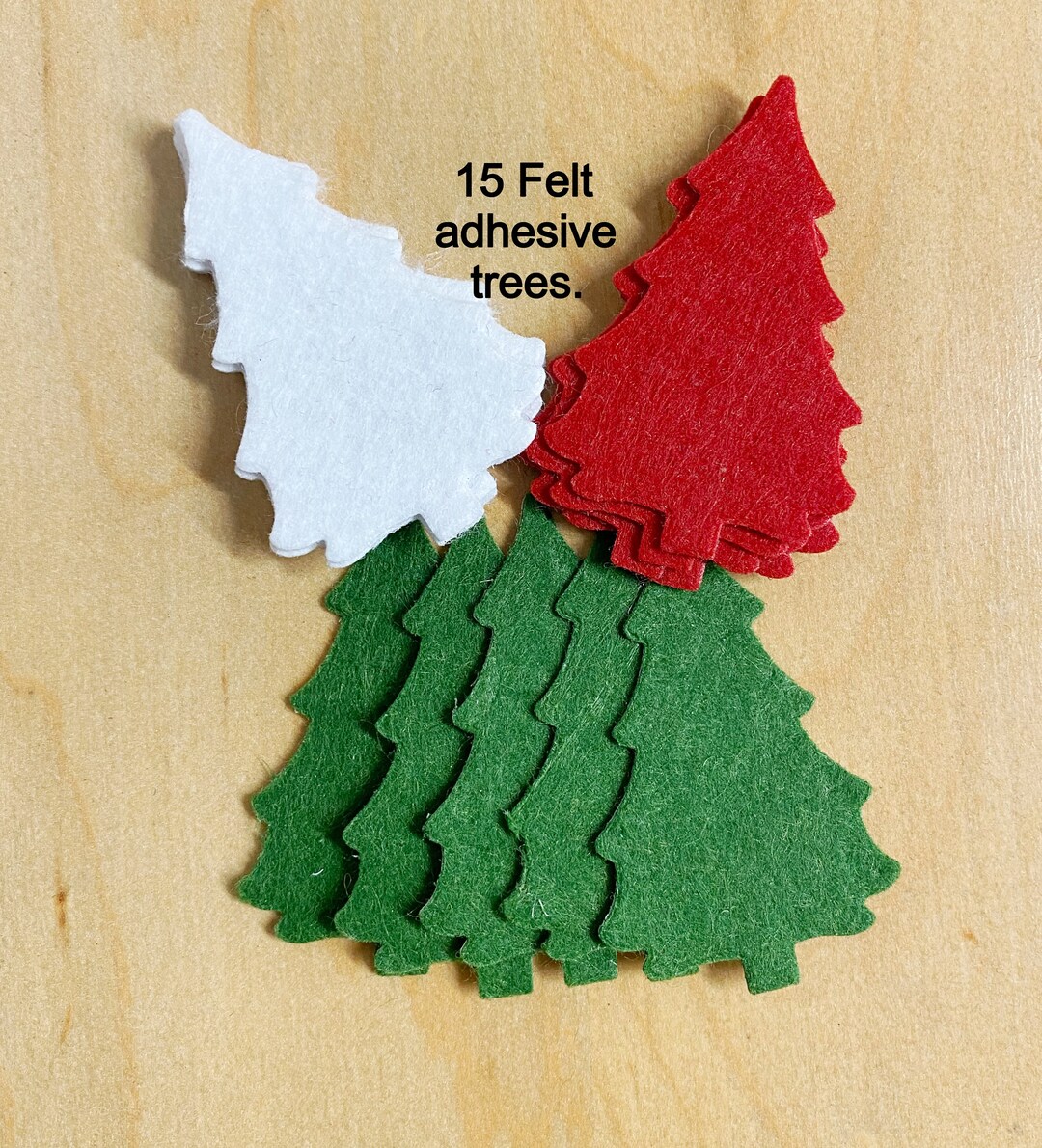 15 Felt Adhesive Trees, Small, Red, White, Green, READY TO SHIP, Peel ...