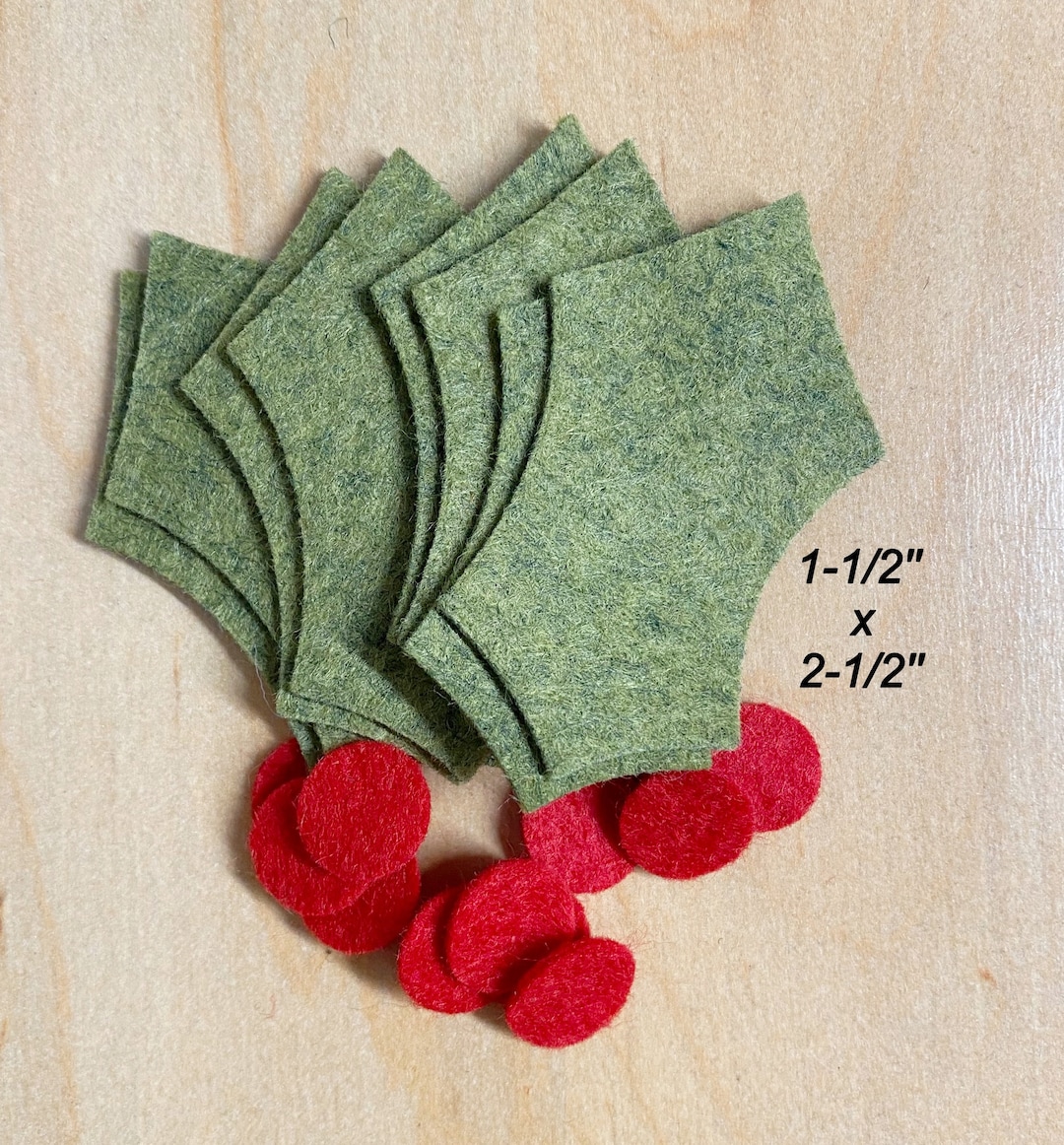 8 Felt Holly Leaves With Berries, 20 Pieces, Christmas Shapes ...