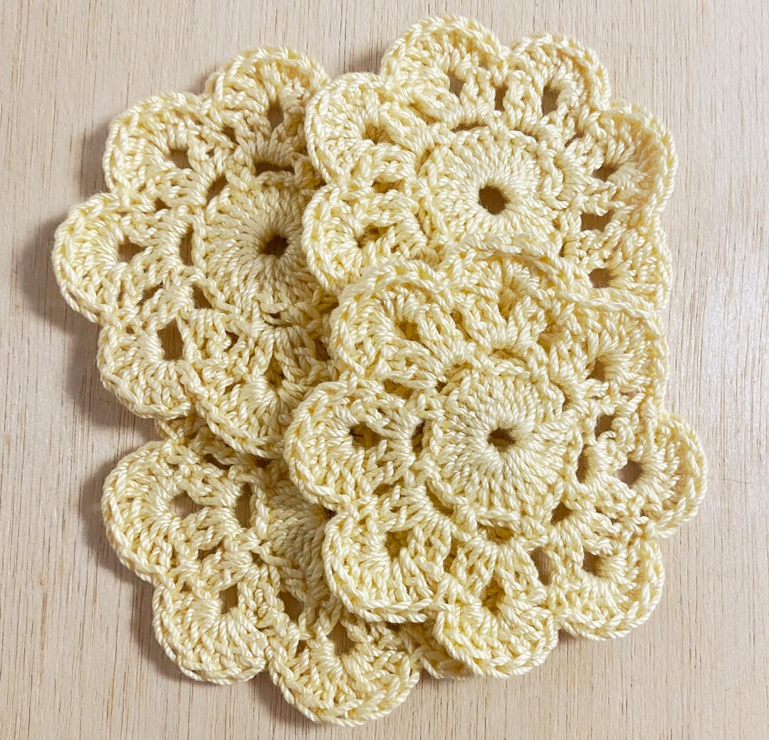 2 or 4 Yellow Crochet Doilies, READY to SHIP, THICK Cotton Thread ...