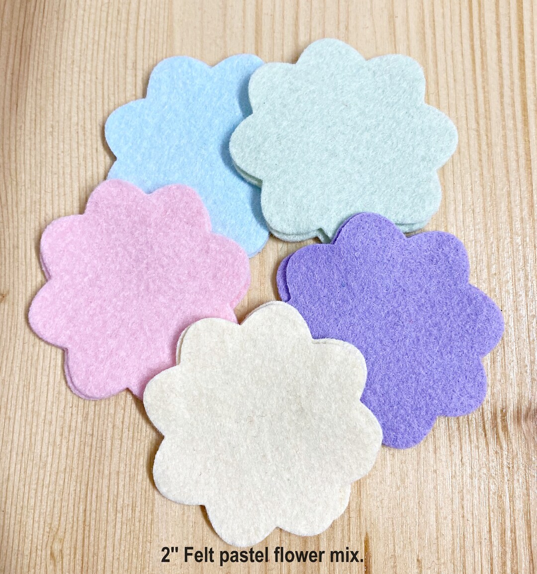 2'' Felt Flower Die Cut Mix, Pastel Colors, Wool Blend Felt Holiday ...