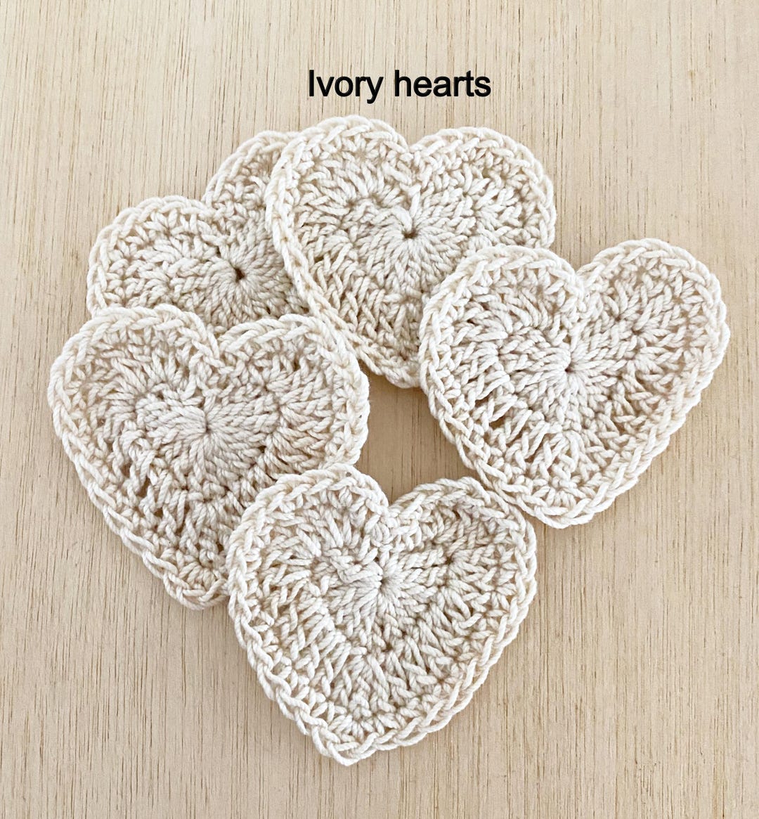 Ivory Crochet Hearts, Handmade Hearts, THICK 100% Cotton Thread, Sewing ...
