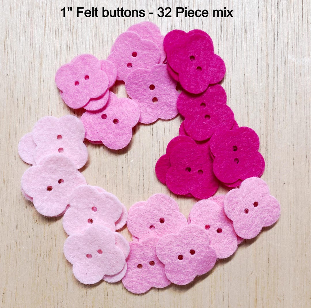 Pink Buttons, Pink Felt Buttons, 32 Piece Mix, READY TO SHIP! Mix, 1 ...