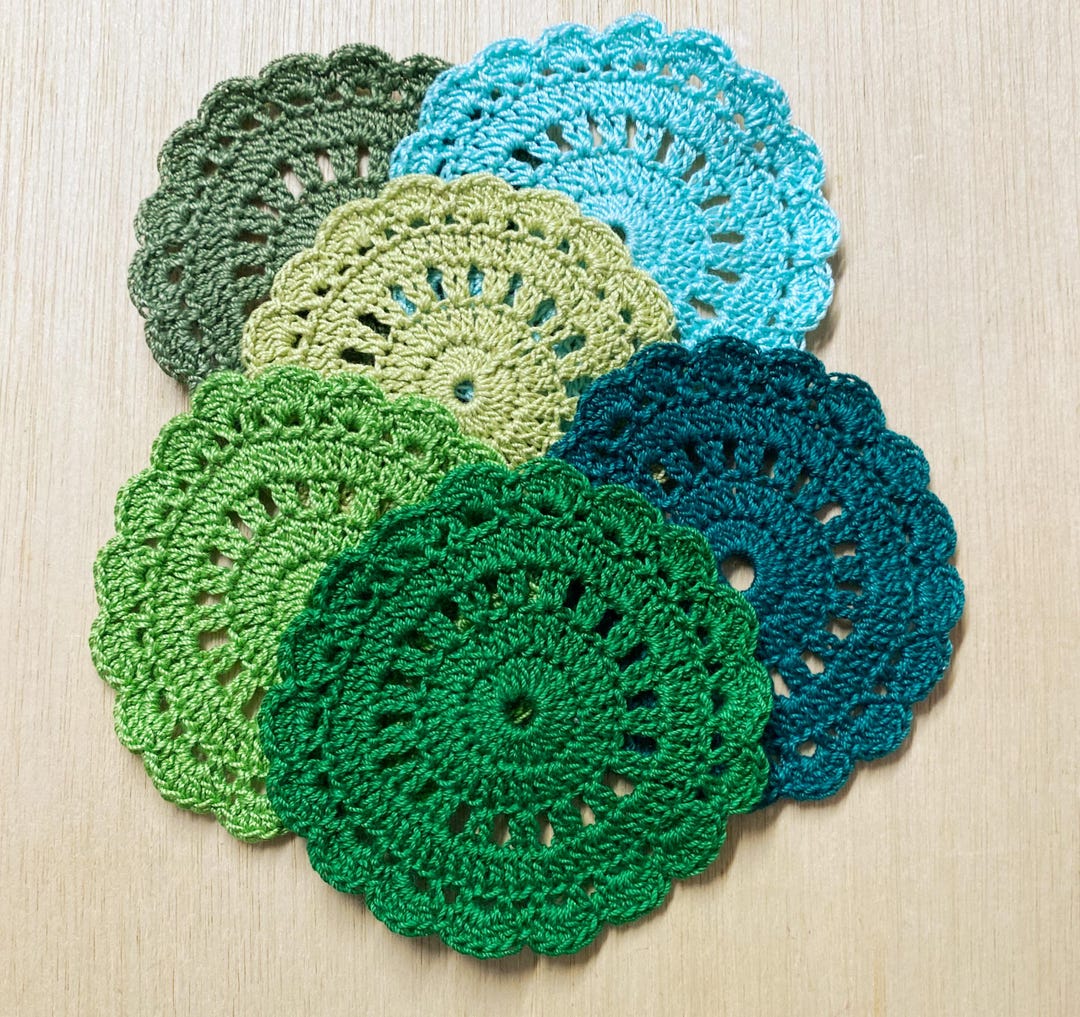 Green Doilies, Ready to Ship, Crochet, Cotton Thread, Handmade, Round ...