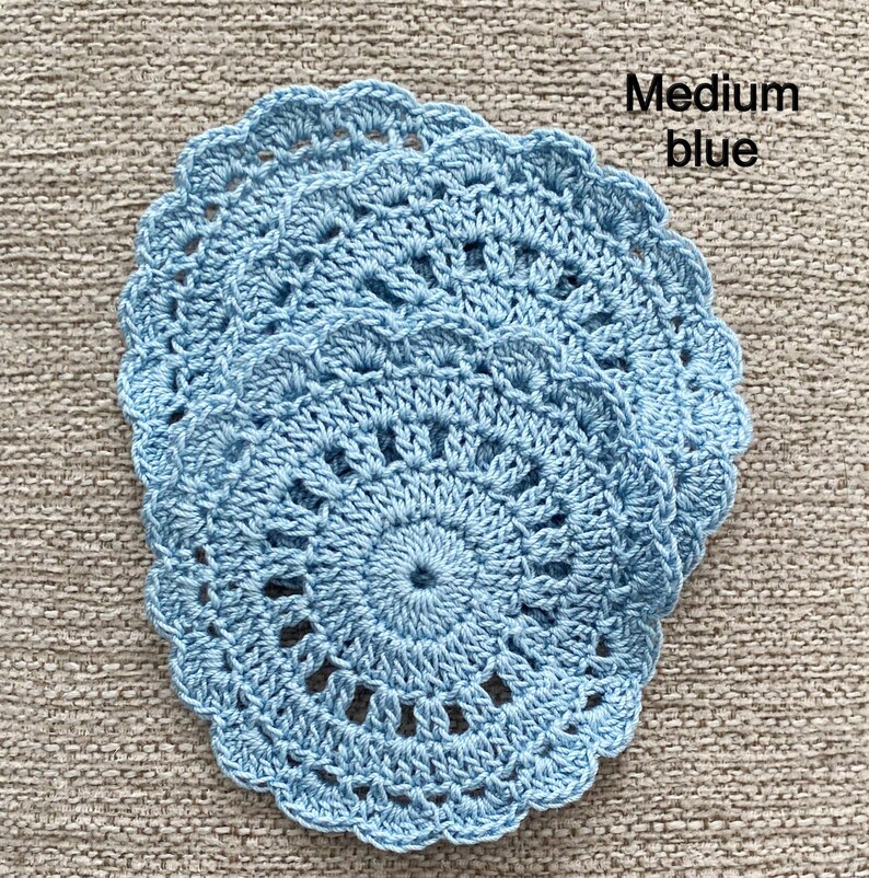 Blue Doilies, READY TO SHIP, Crochet, Cotton Thread, Handmade, 3 - 3-1/ ...
