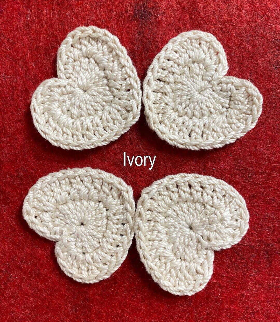 10 Small Ivory Crochet Hearts, Ready to Ship, Handmade, Thick Cotton ...