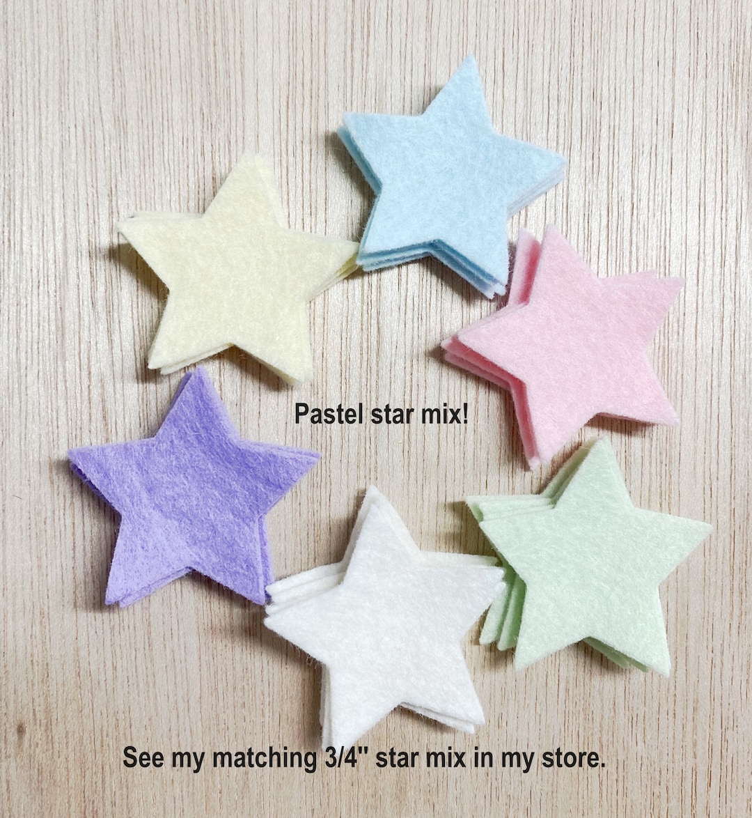24 Felt Star Mix, Die Cut, Felt Cut Outs, Craft Supplies, Pastel Felt ...