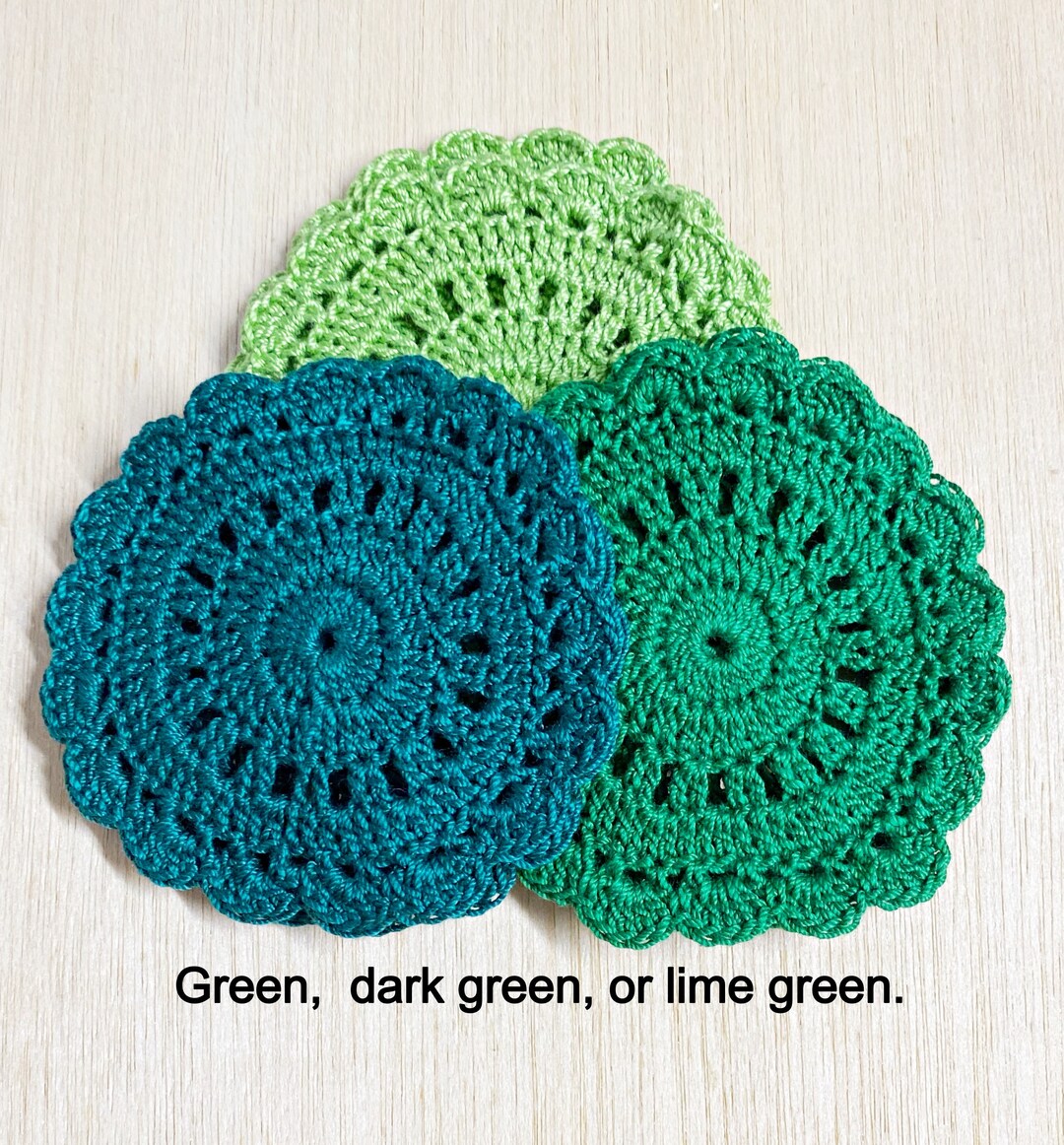 Green Doilies, 3-1/4 Inch, READY TO SHIP, Crochet, Cotton Thread ...