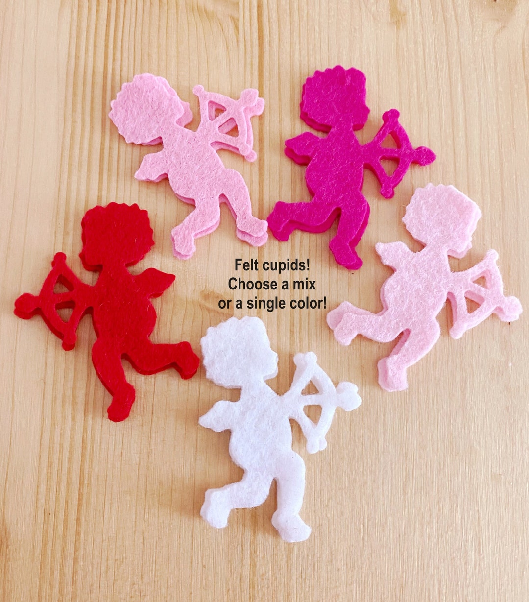 10 Felt Cupid, Felt Valentine Cupid Applique, Die Cut Cupids, Cut Out Cupid, Red Cupid, White ...