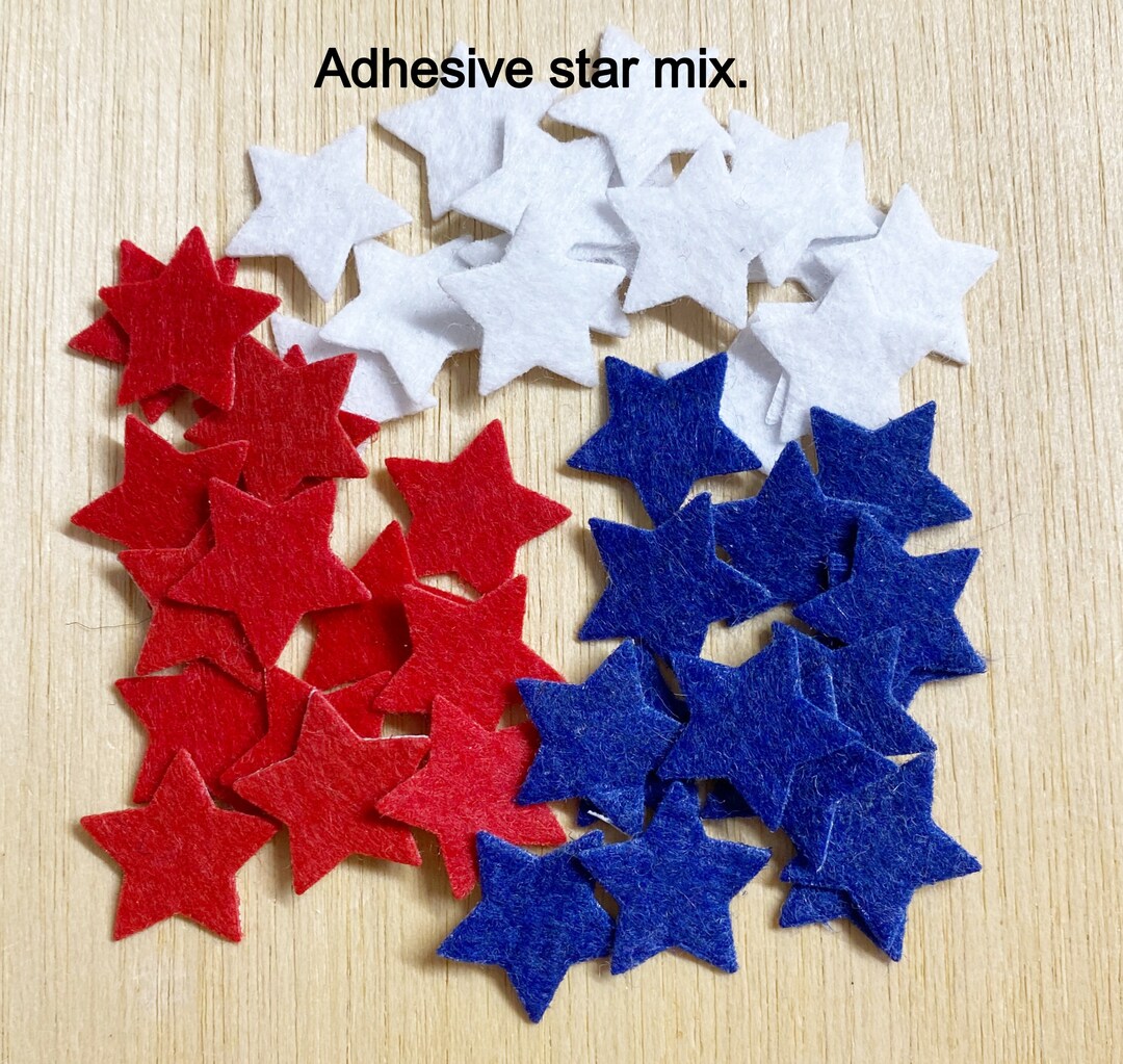 45 Felt Star Mix, MINI, Adhesive Stars, Red, White, Blue Stars, Peel ...
