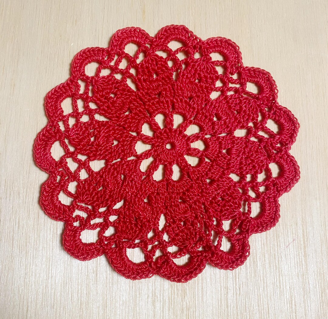 Red Crochet Doily, Red Coaster, 5 Inches, READY TO SHIP, Handmade ...