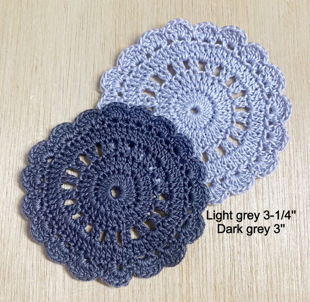 Grey Doilies, READY TO SHIP, Crochet, Cotton Thread, Handmade, 3-1/4 ...