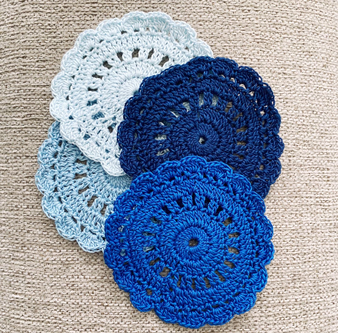 Blue Doilies, READY TO SHIP, Crochet, Cotton Thread, Handmade, 3 - 3-1/ ...