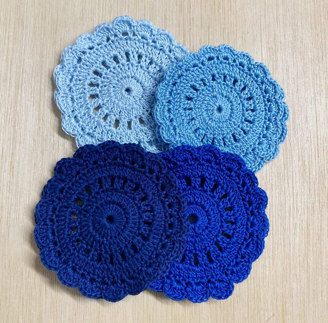 Blue Doilies, READY TO SHIP, Crochet, Cotton Thread, Handmade, 3 3-1/4 ...