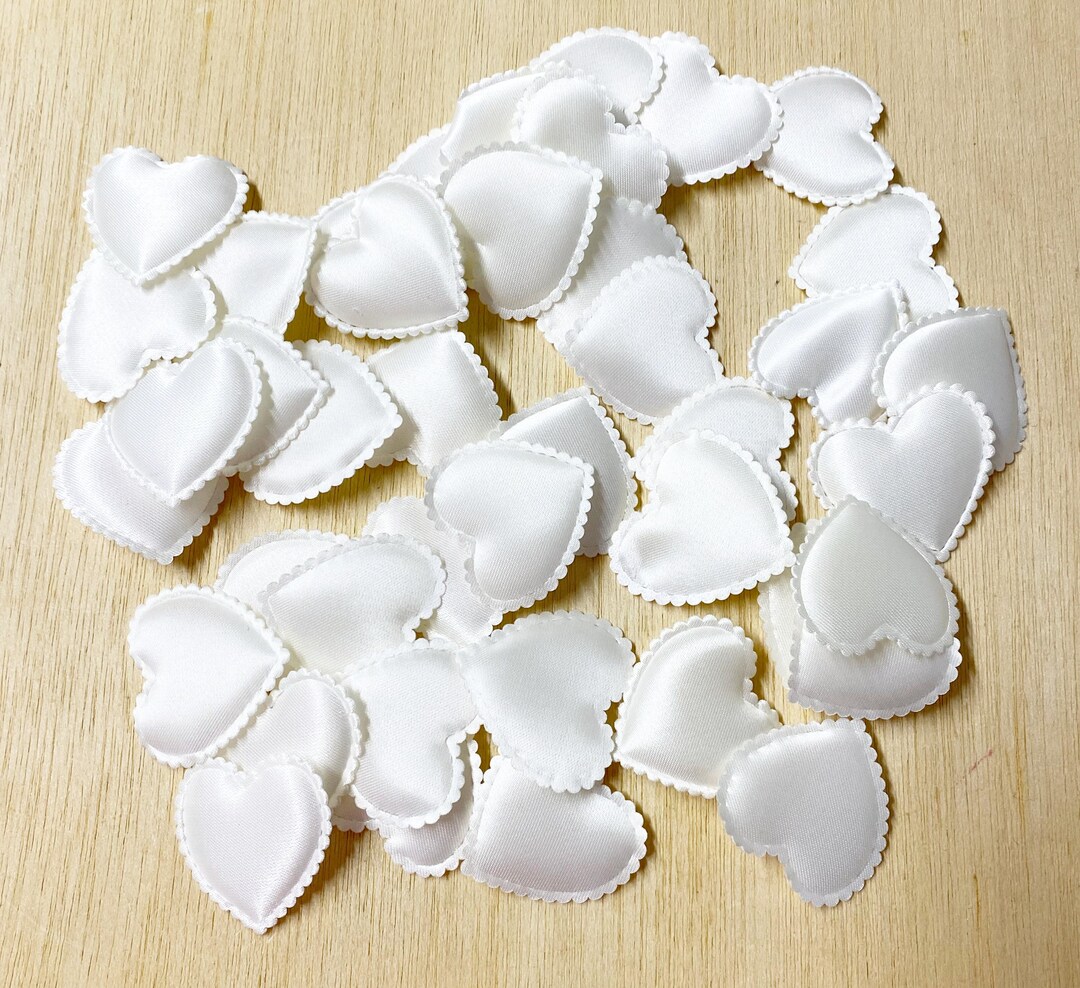 Padded Hearts, White Hearts, Heart Appliques, Patch, Silk Like, Sewing ...