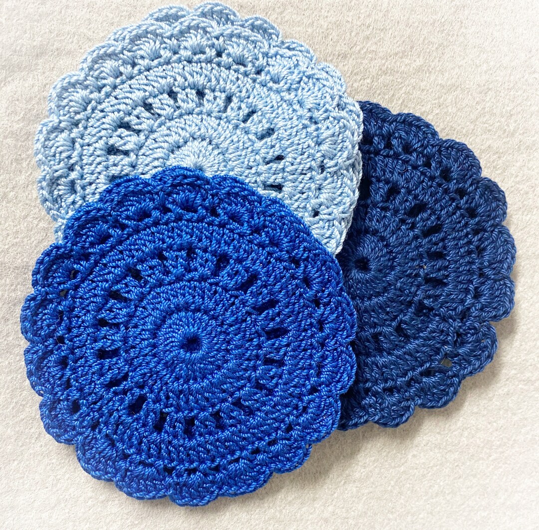 3'' Blue Doilies, READY TO SHIP, Crochet, Cotton Thread, Handmade, 3 ...