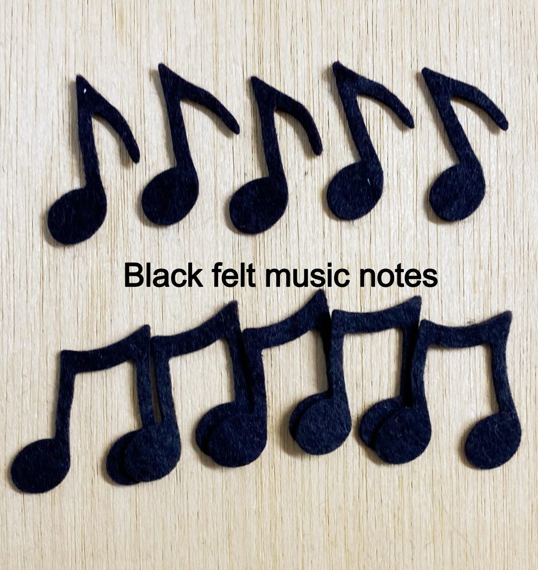 10 Black Felt Music Notes, Eighth Note, Double Eighth Note, 10 Mix or ...