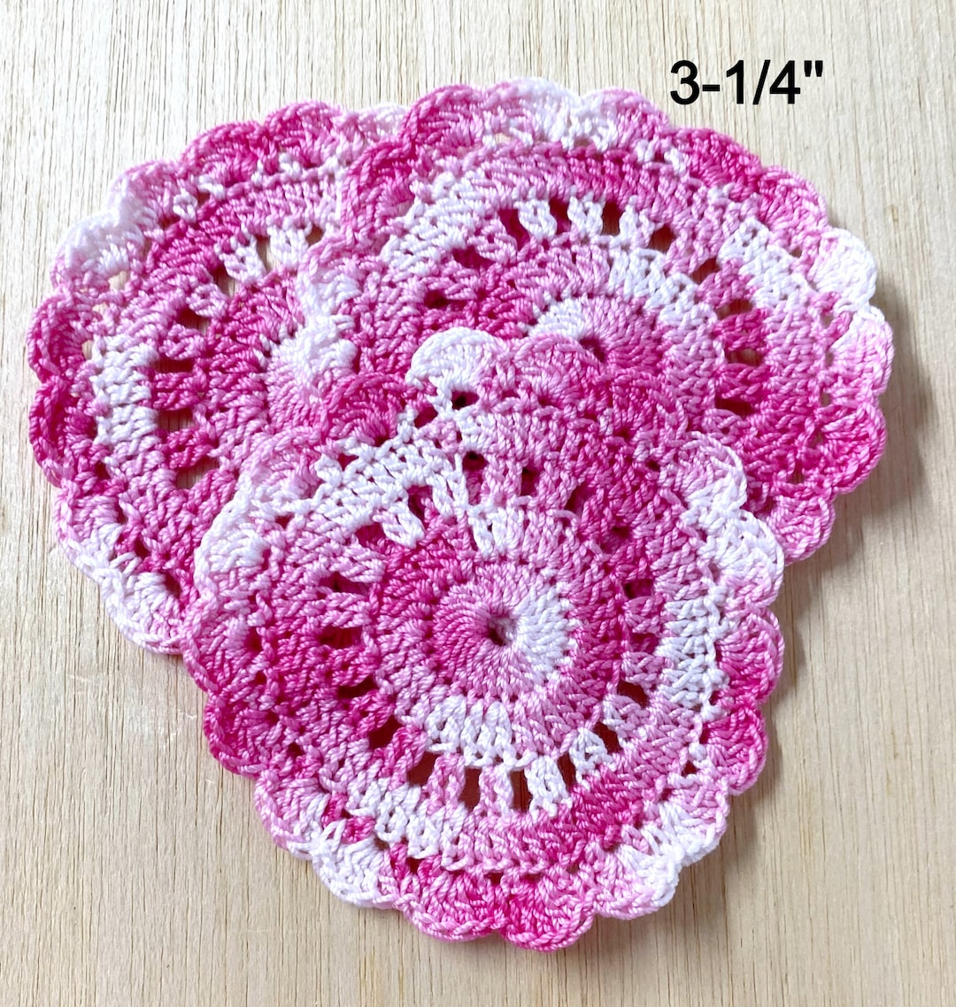 Pink Doilies, Crochet Doily, Cotton Thread, Handmade, 3-1/4'' Round ...