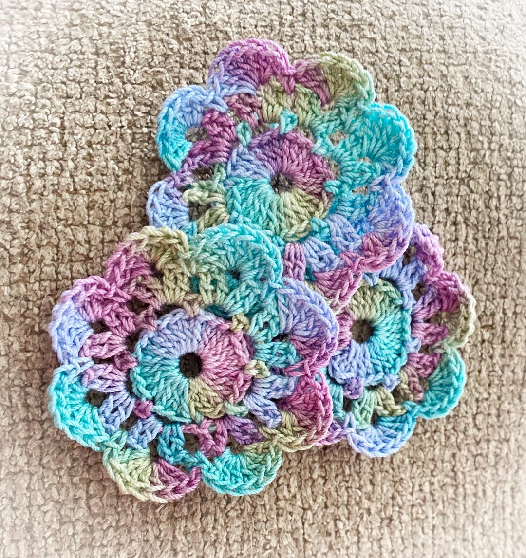 5 Crocheted Doilies, 2-1/4'' Mini Doily, Multicolor Doilies, Cotton ...