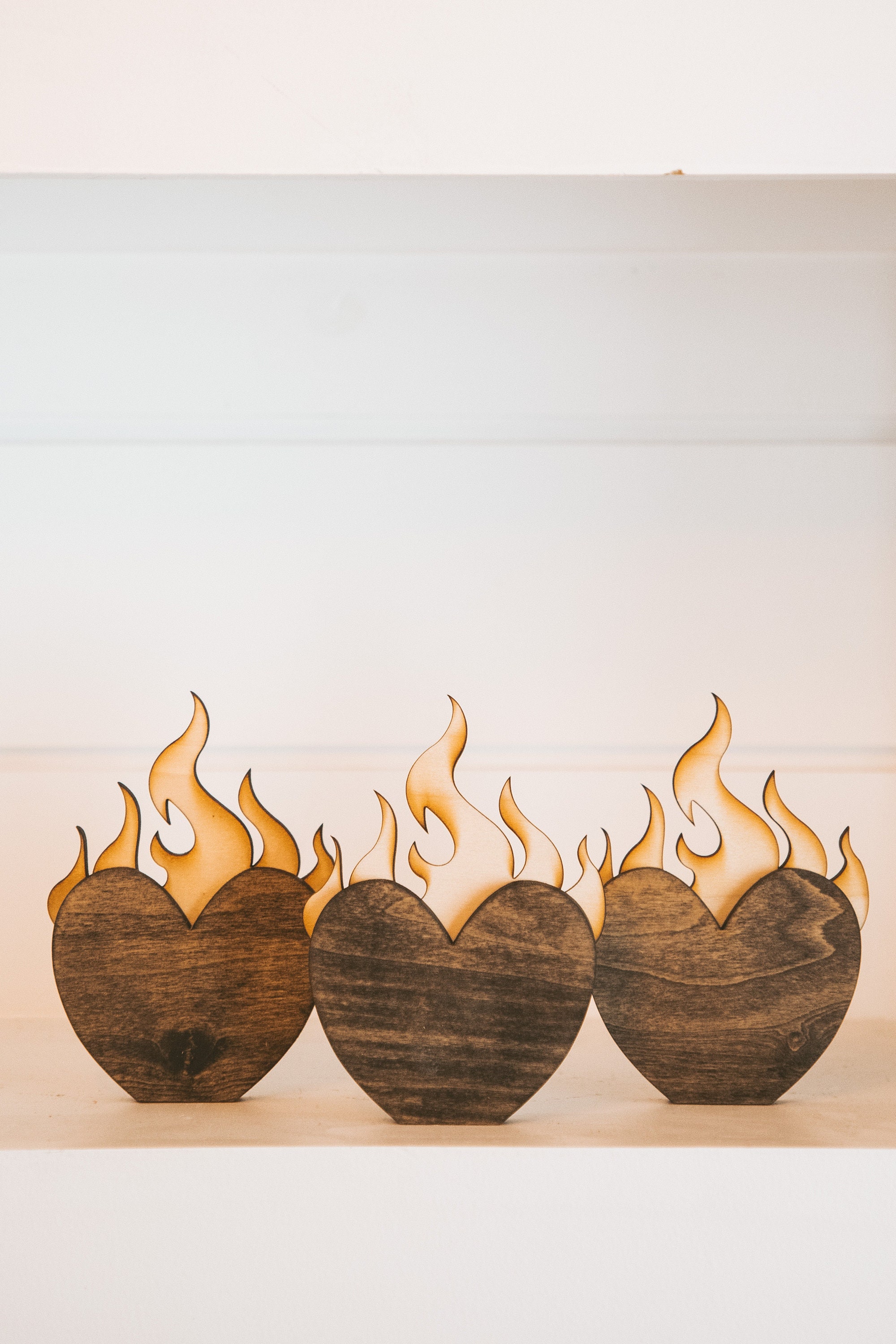 Bookshelf Decor Wood Fire Heart - Etsy