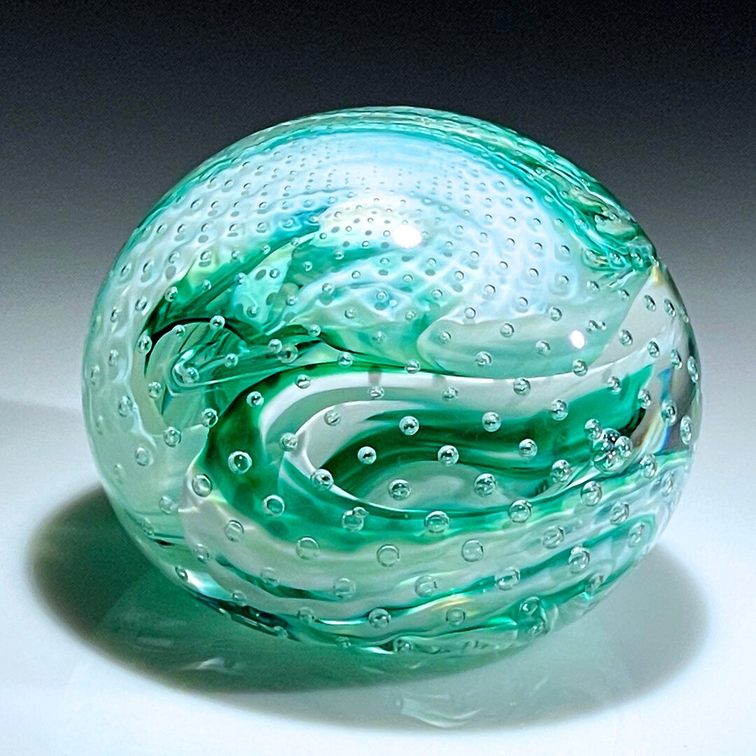 Peaceful Light Emerald Green Handblown Glass Paperweight - Etsy
