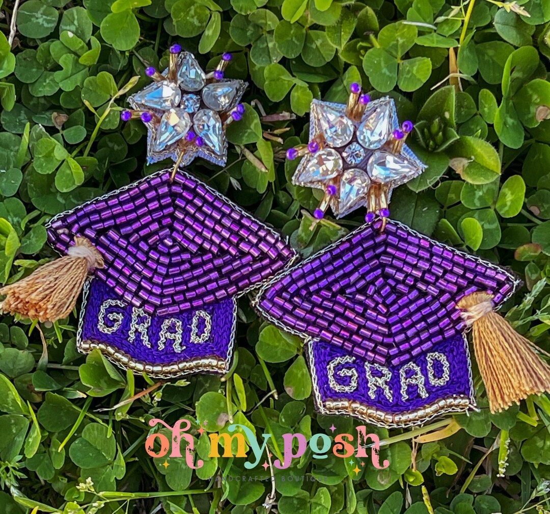 Graduation Hat Beaded Earrings College Graduate Graduation Earrings ...