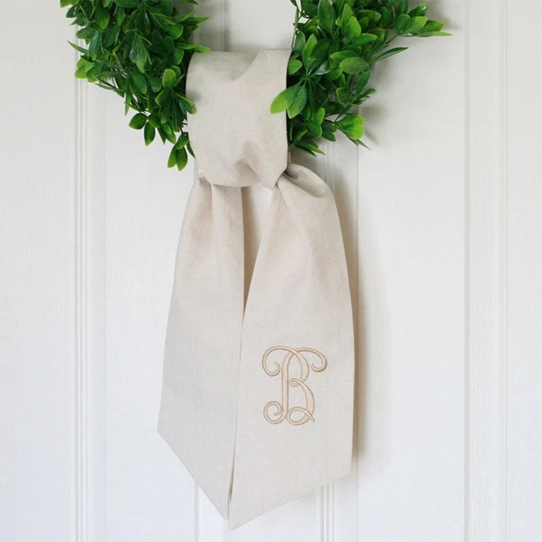Linen Wreath Sash Blank Wreath Sash Monogram Wreath Sash Embroidery ...