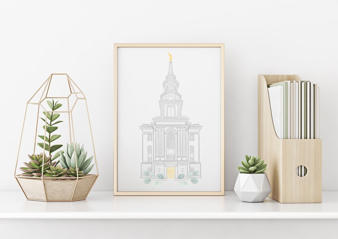 Philadelphia Pennsylvania Temple, LDS, Watercolor, Floral Wreath ...