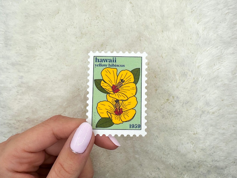 Hawaii Yellow Hibiscus Stamp Sticker | Kindle Sticker | Waterbottle ...
