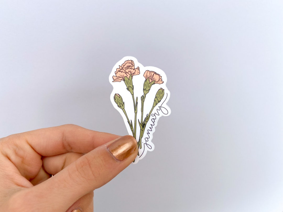 January Birth Month Flower Sticker W/ MONTH LETTERING | Water Bottle ...
