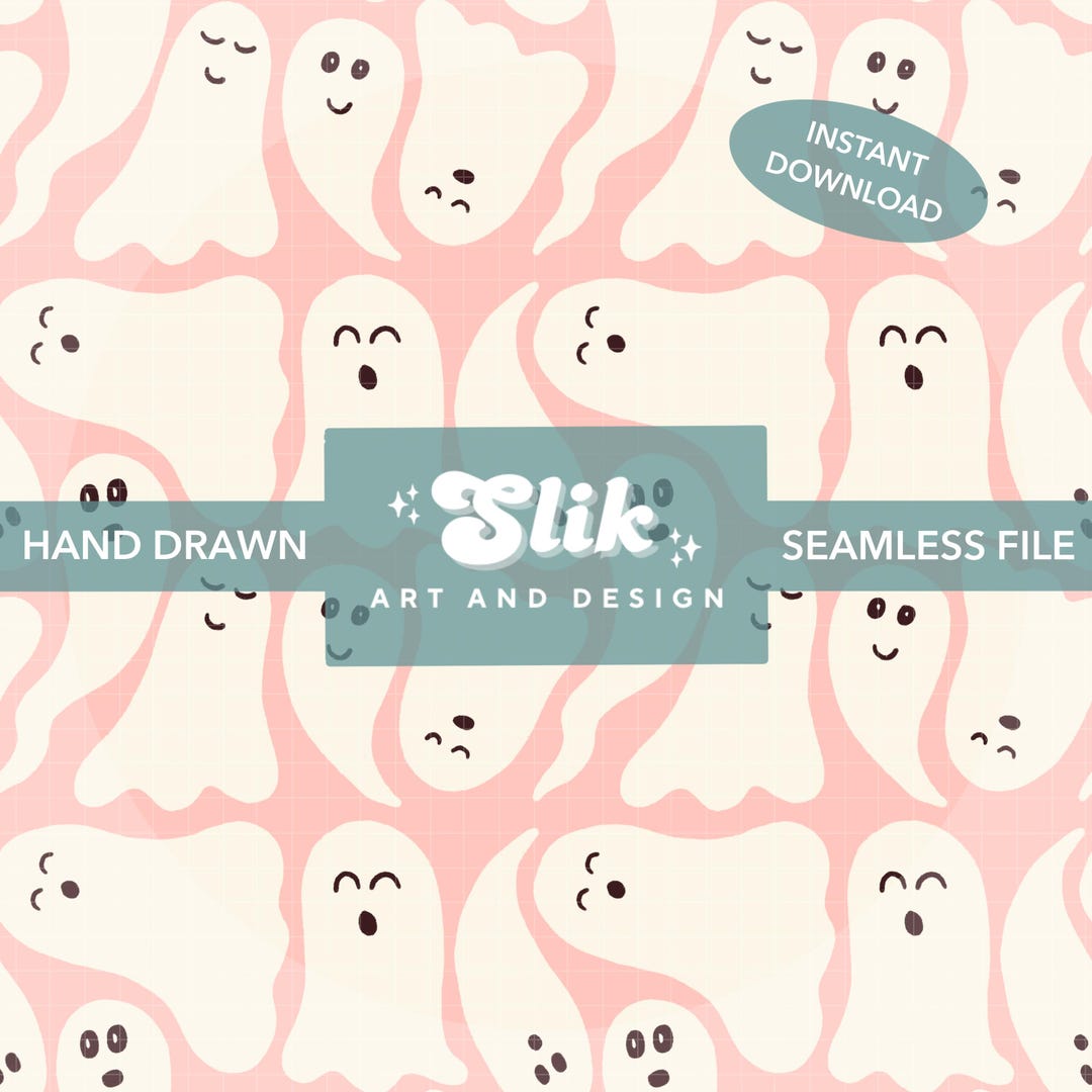 Pink Ghosts Seamless Pattern 300 DPI PNG Digital Download for Fabric ...