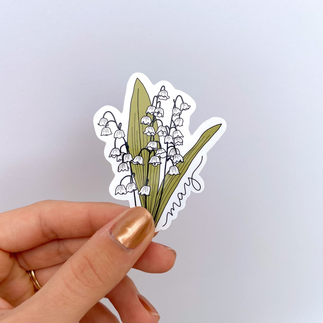 May Birth Month Flower Sticker W/month LETTERING | Water Bottle Sticker ...