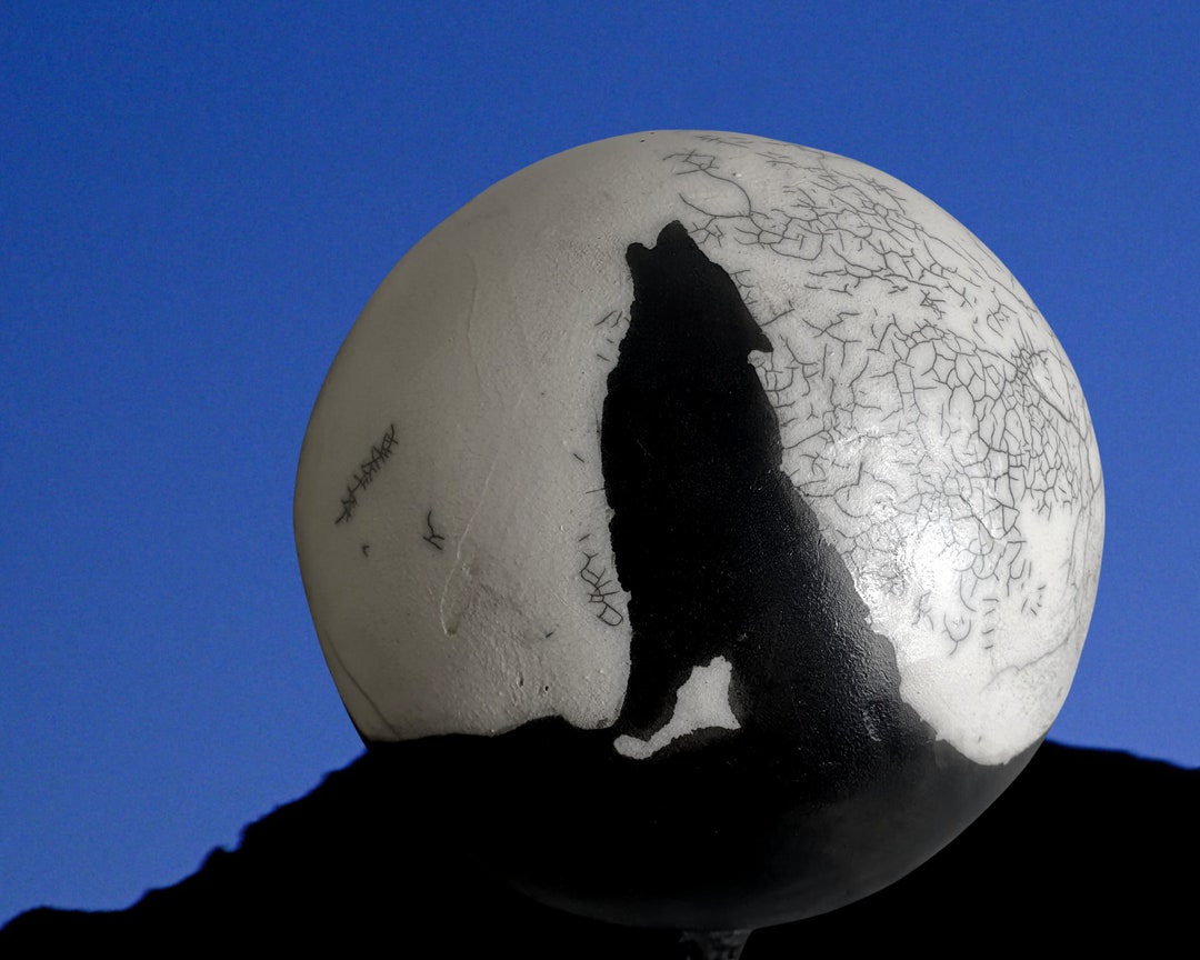 Spirit Animal Urn, Moon Urn, Cremation Urn, Wolf Urn, Raku Pottery ...