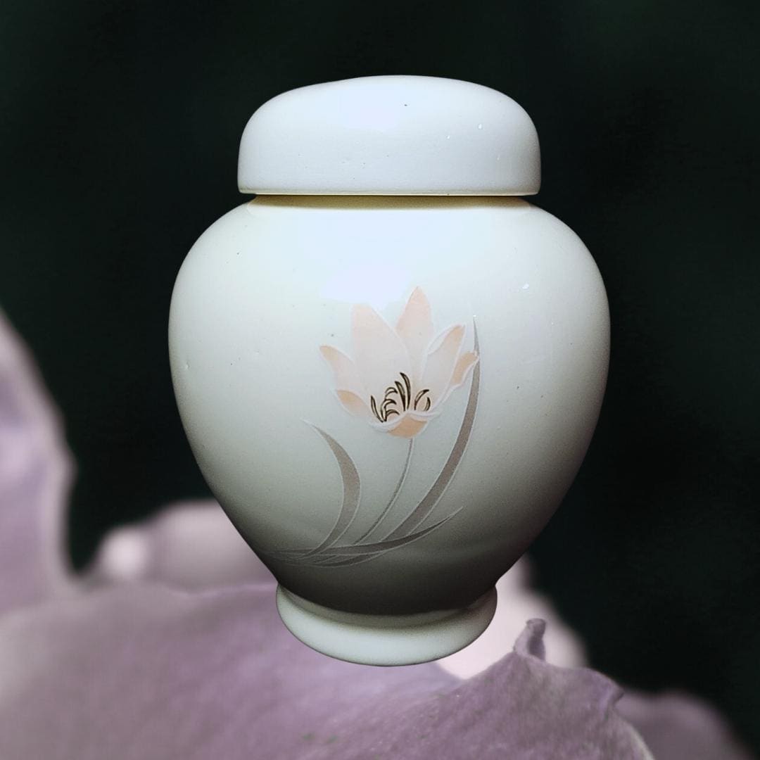 Small White Handcrafted Pottery Cremation Urn With Soft Pink Rain Lily ...