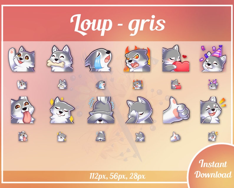 12x Premade Cute Grey Wolf Sub Bit Emotes Twitch & Discord Pack P2U ...