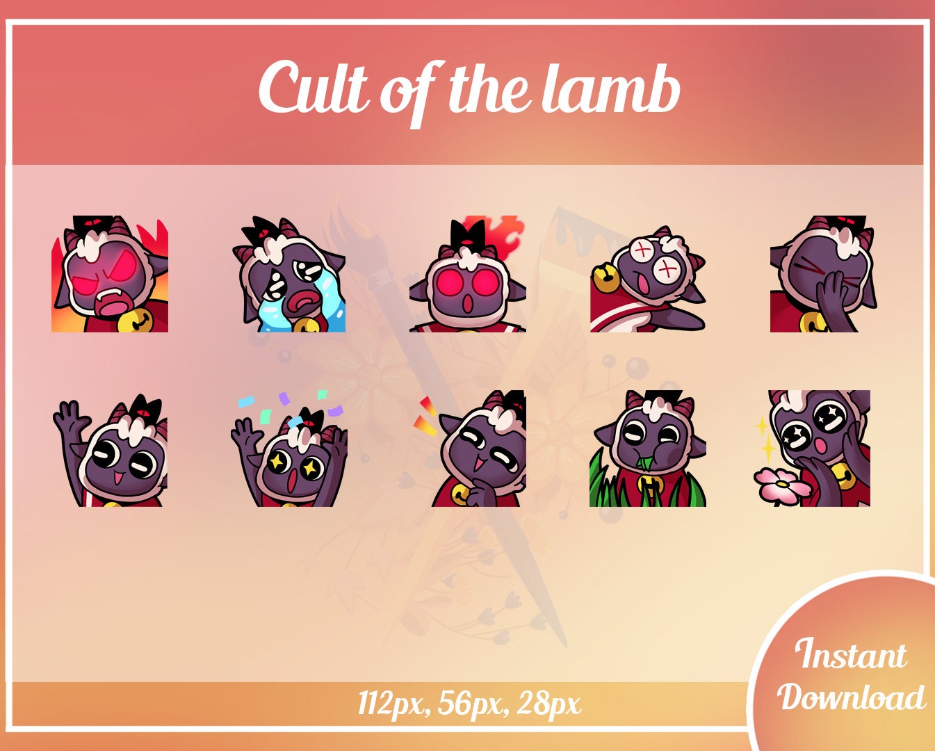 10x Premade Cute Cult of the Lamb Sub Bit Emotes Twitch & Discord Pack ...