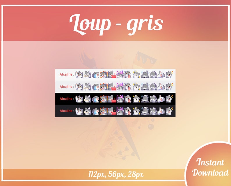 12x Premade Cute Grey Wolf Sub Bit Emotes Twitch & Discord Pack P2U ...