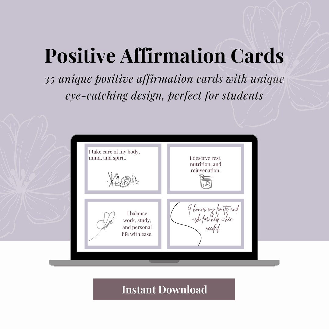 35 Student Affirmation Cards, Digital Printable PDF, Modern Line Art ...