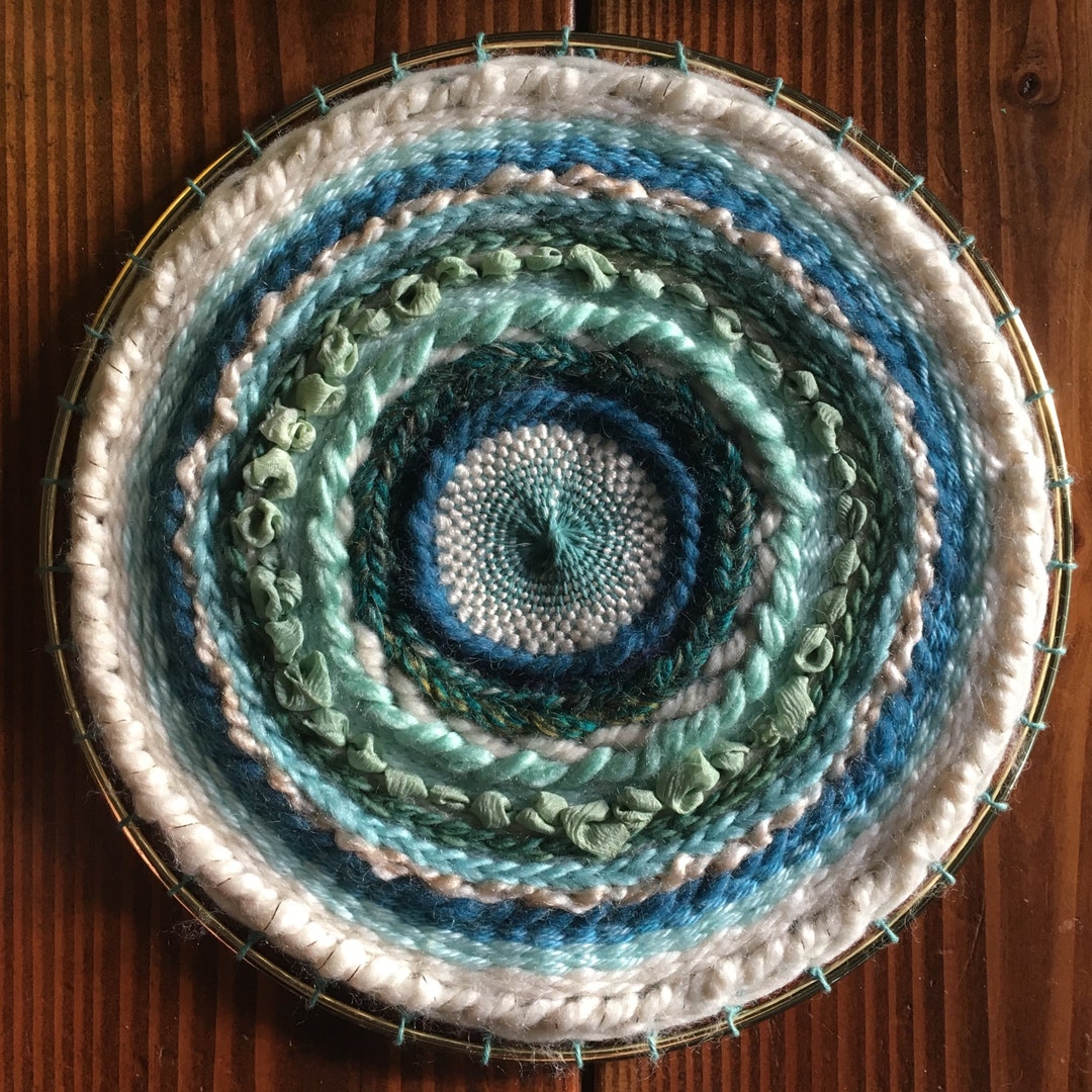 Circular Weaving on Gold Hoop, Circle Weaving, Tapestry, Wall Hanging ...