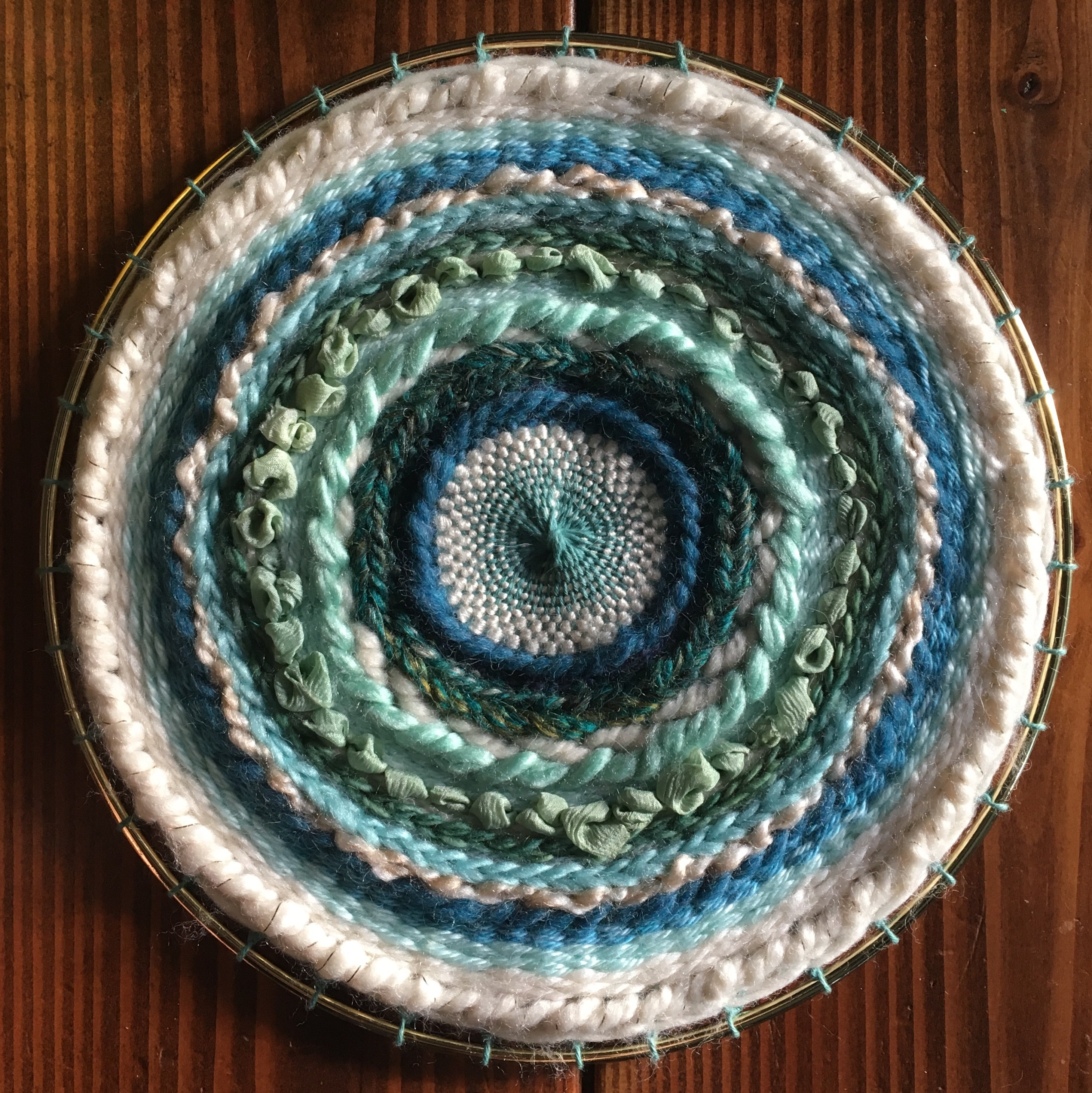 Circular Weaving on Gold Hoop, Circle Weaving, Tapestry, Wall Hanging ...