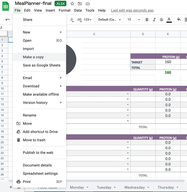 1500-1600 Calorie Meal Planner / Macro Tracking Spreadsheet. - Etsy