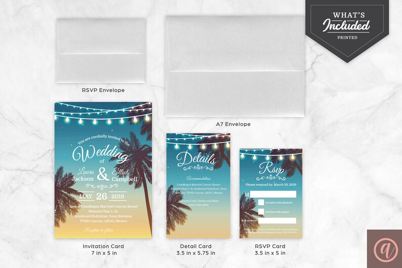 PRINTED Tropical Beach Wedding Invitation Set Blue - Etsy