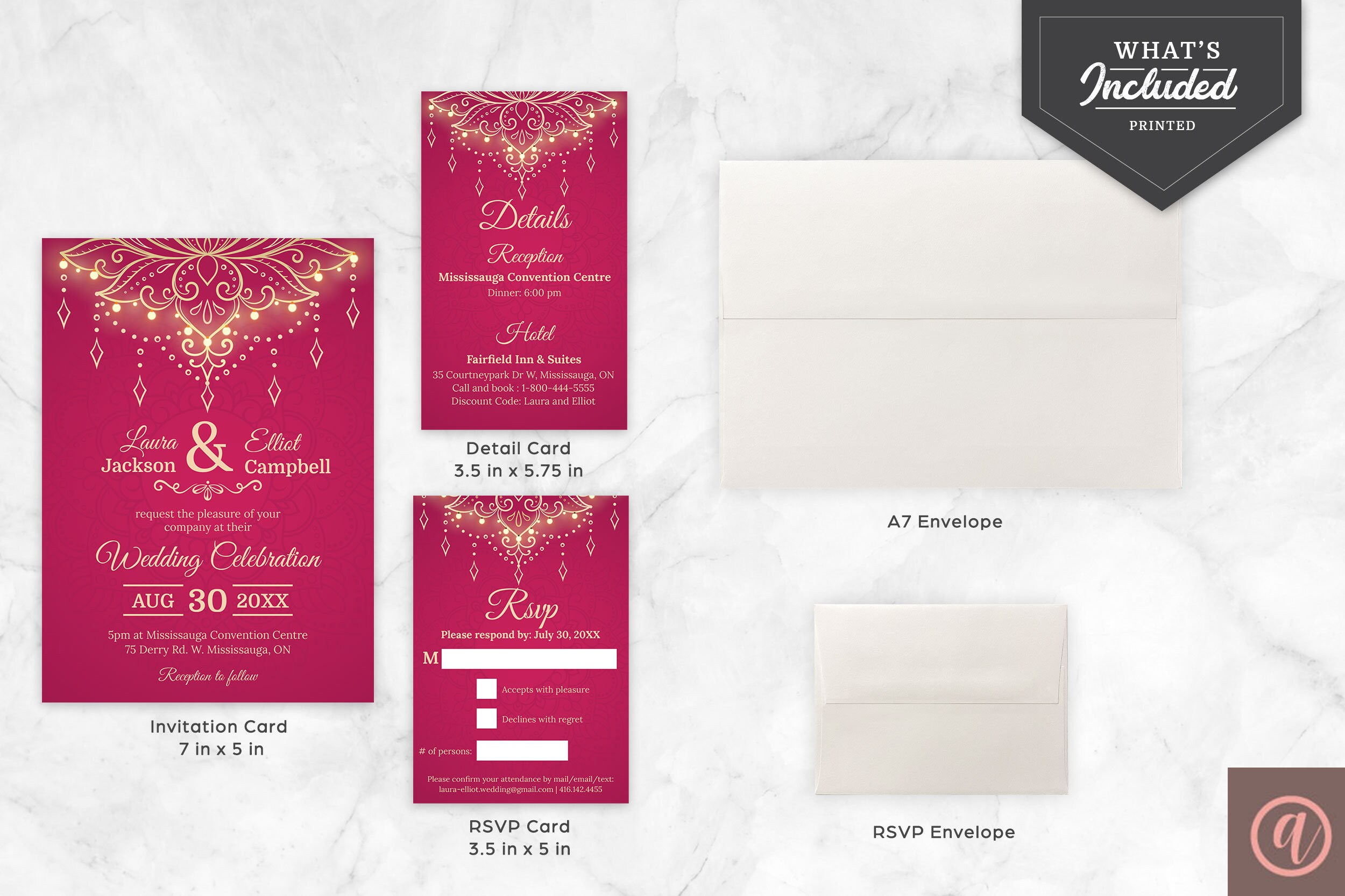 PRINTED Indian Wedding Invitation Set, Sangeet, Mehendi, Tilak, Vidai ...