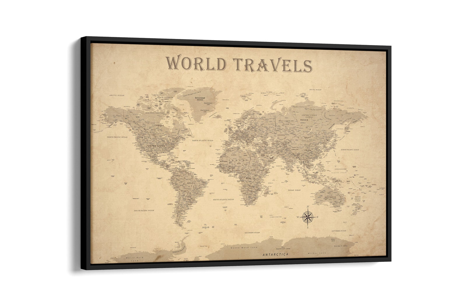 Push Pin Vintage World Map, World Map Wall Art Print, Push Pin World ...