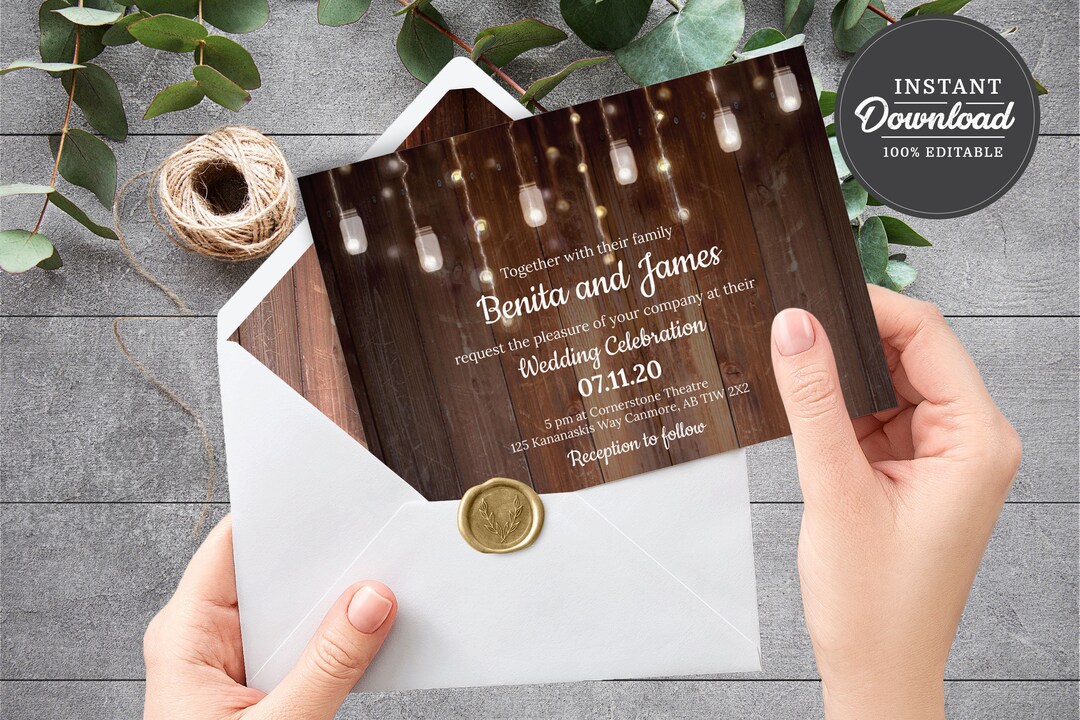 PRINTABLE Rustic Wedding Invitation Corjl Instant Download Country ...