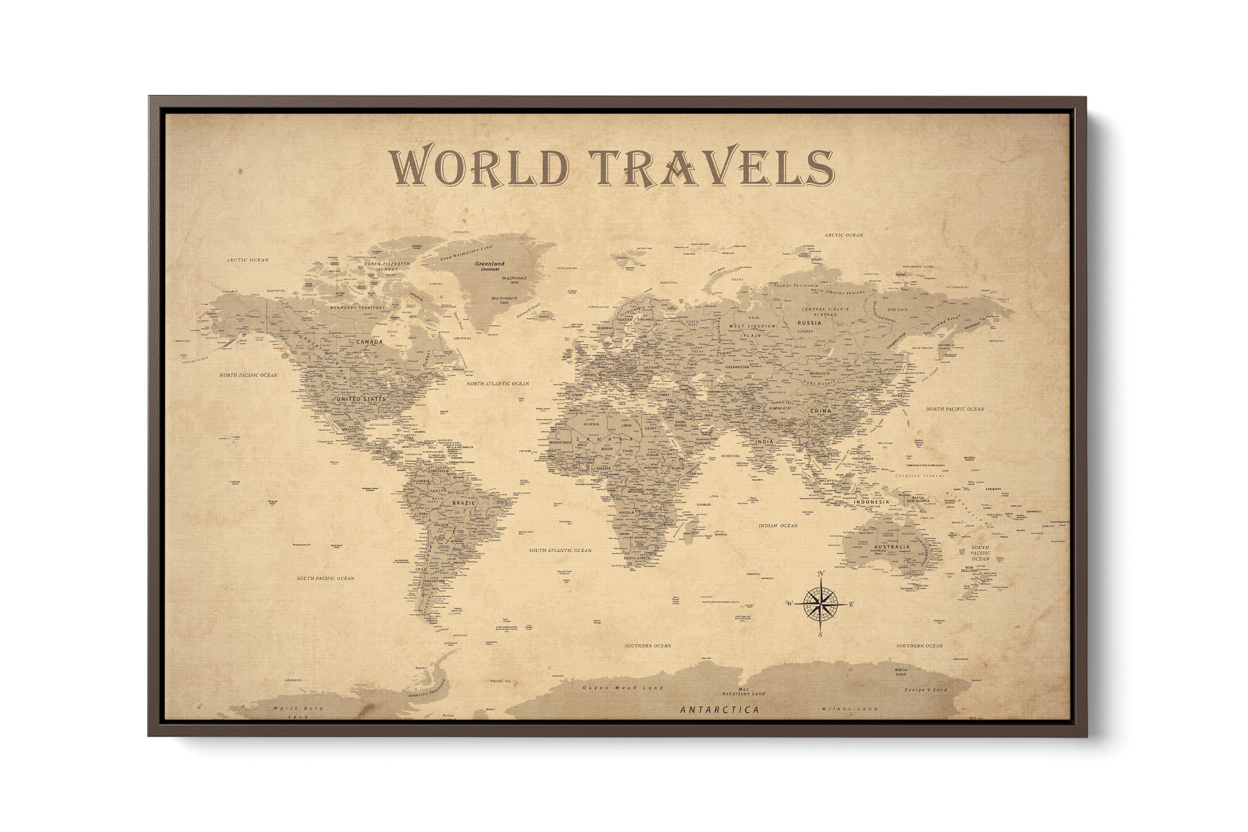 Push Pin Vintage World Map, World Map Wall Art Print, Push Pin World ...