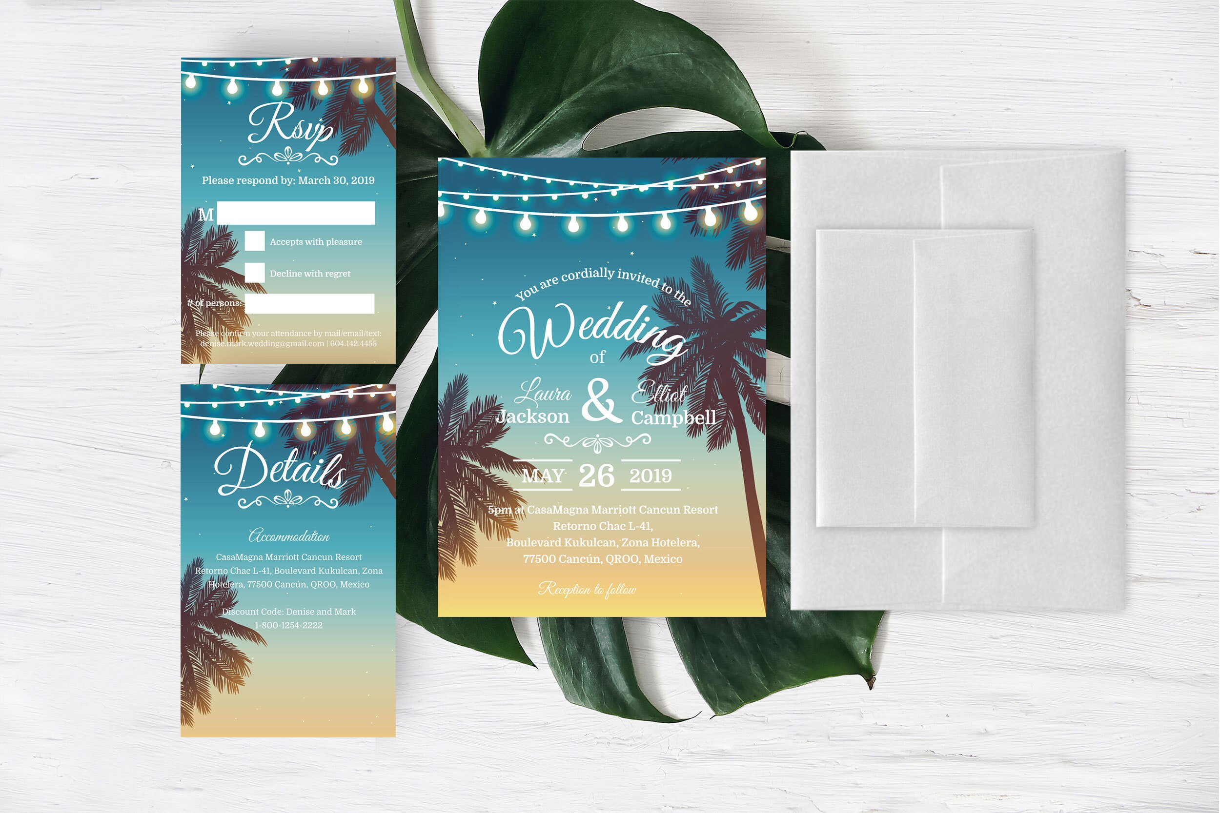 PRINTED Tropical Beach Wedding Invitation Set Blue - Etsy