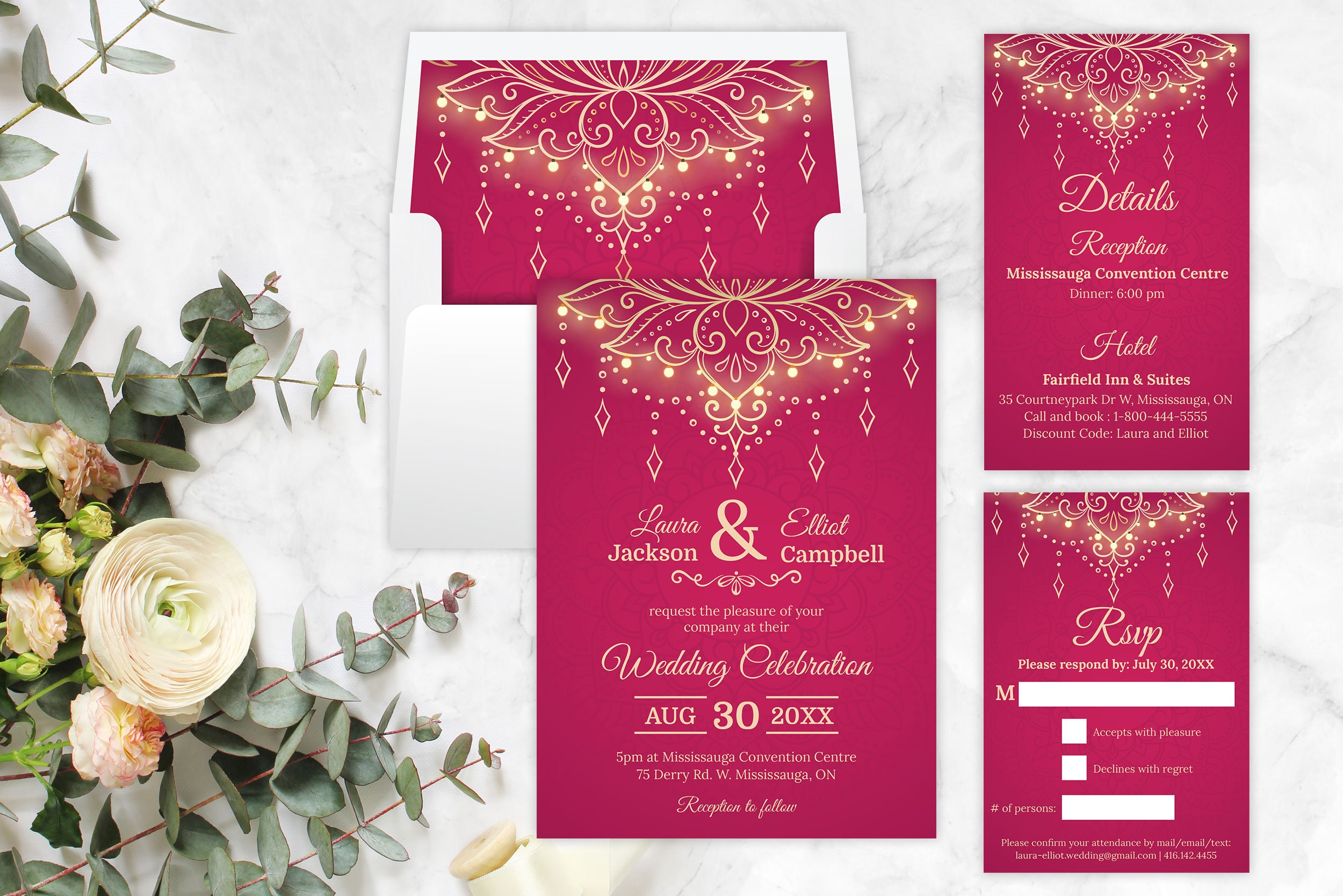 PRINTED | Indian Wedding Invitation Set, Sangeet, Mehendi, Tilak, Vidai ...